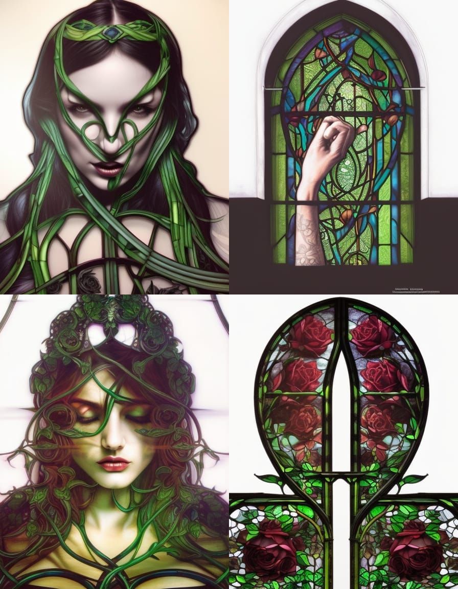 Black Roses, entwined, green leaves, Stained Glass, Wrought Iron Window ...