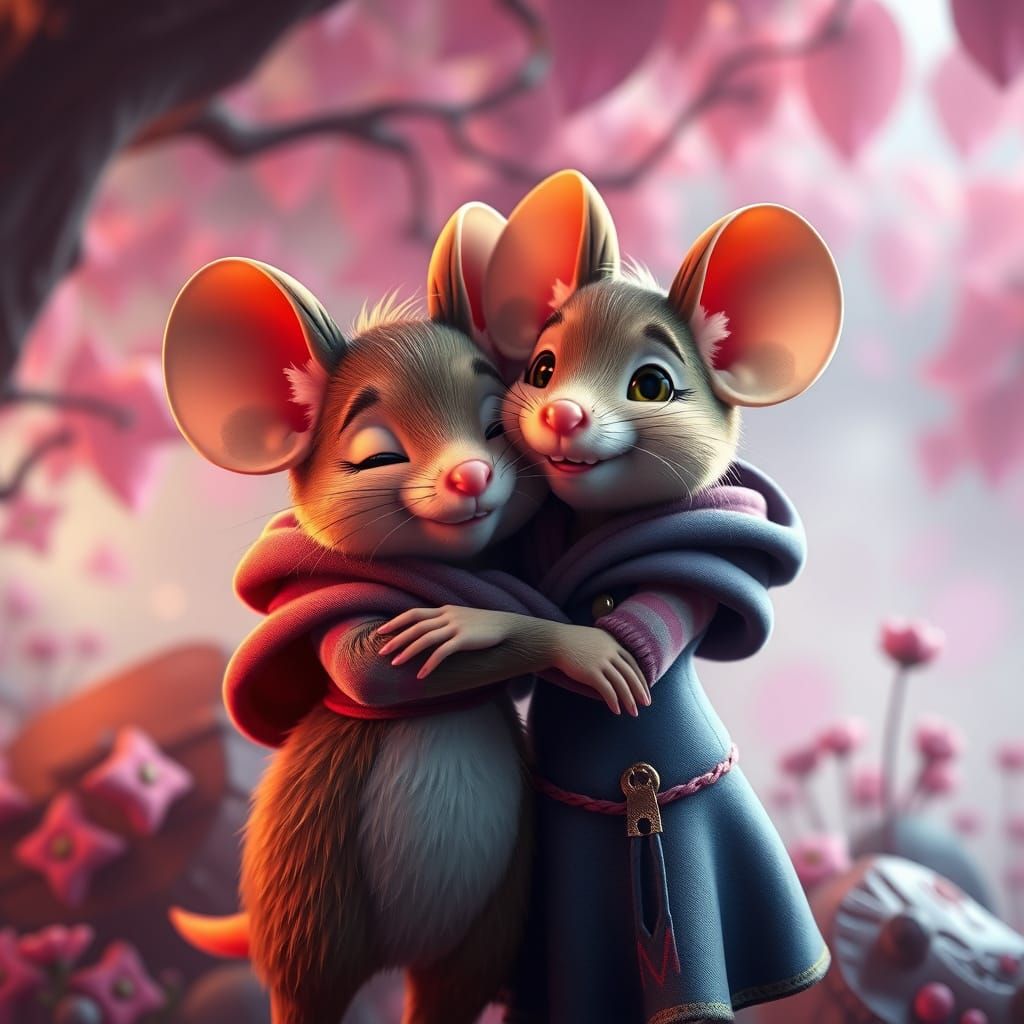 Cartoon style animal - Adorable Cartoon Mice Hug in Vibrant ...