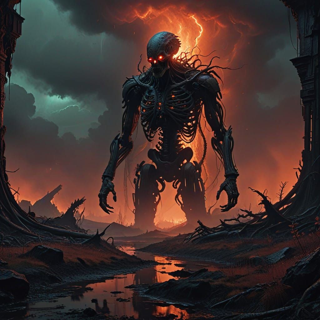 A twisted, biomechanical alien monstrosity emerges from the abyssal ...