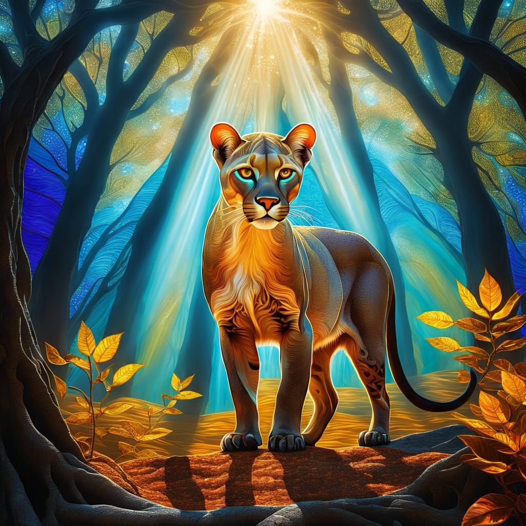 Ethereal Fossa in Stained Glass Splendor - AI Art