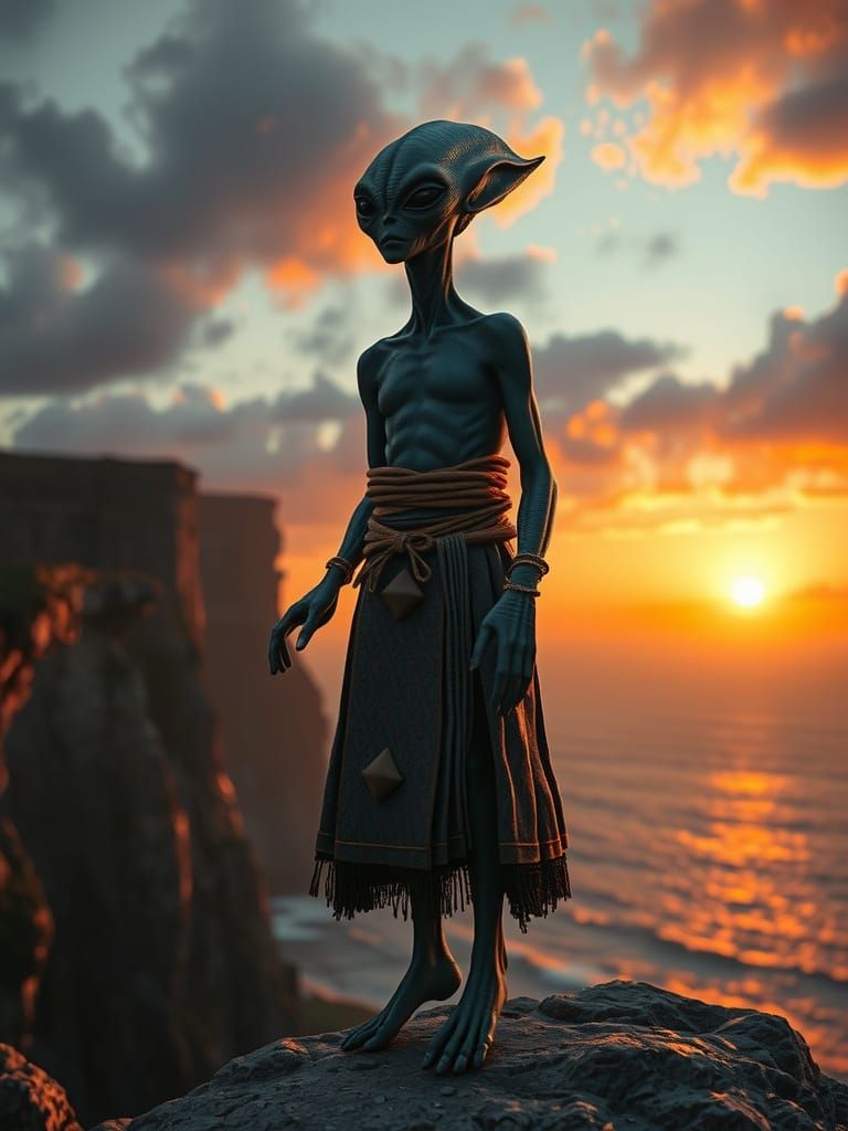 Alien Wearing a Kilt II - Alien in Sunset Kilt Composition