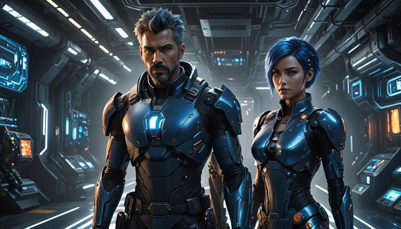 Enforcer - Gritty Cyberpunk Heroes in High-Tech Control Room