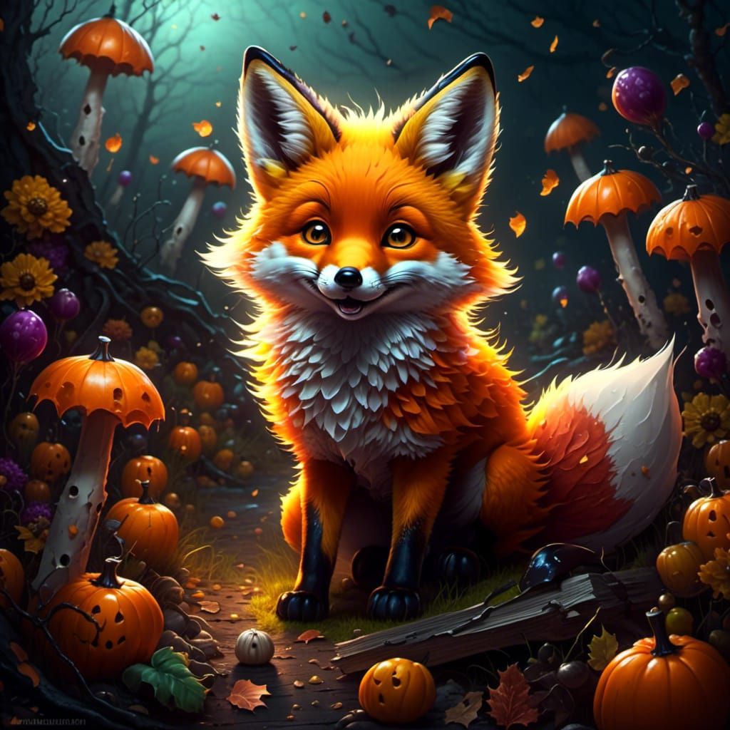 Cute Halloween Fox - AI Generated Artwork - NightCafe Creator