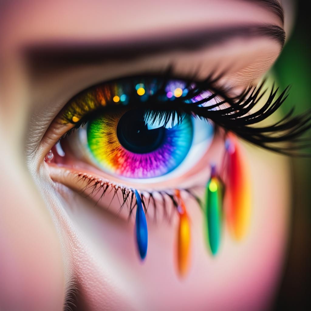 eye. big eyelashes, crying rainbow tears - AI Generated Artwork ...