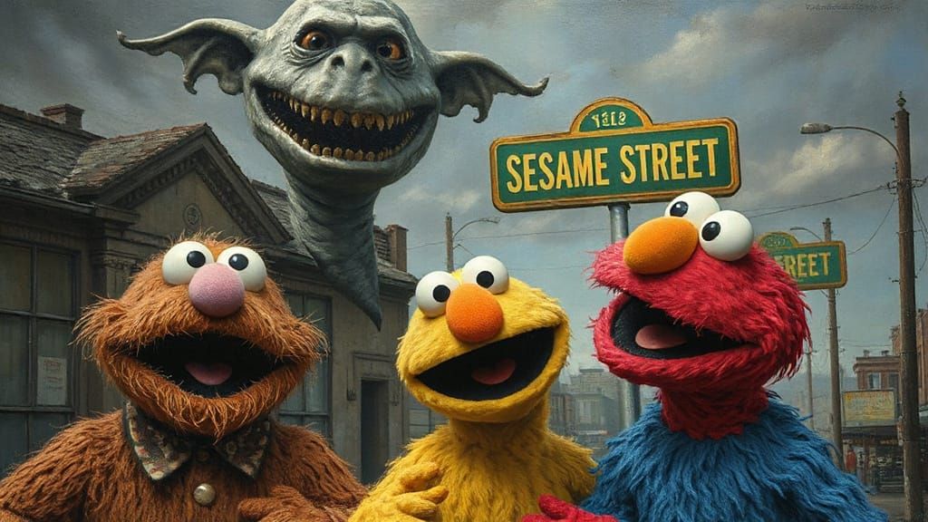 Grotesque Occult Figures on a Colorful Street Scen... - AI Art