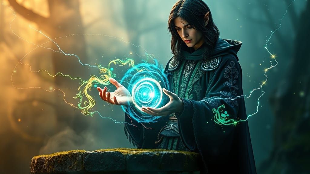 Elven Sorcerer Weaving an Arcane Spell