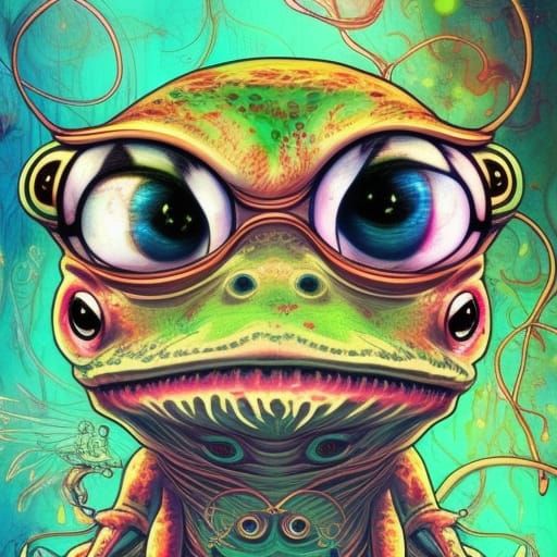 Full Body adorable possessed demon frog cute big eyed frog with ...