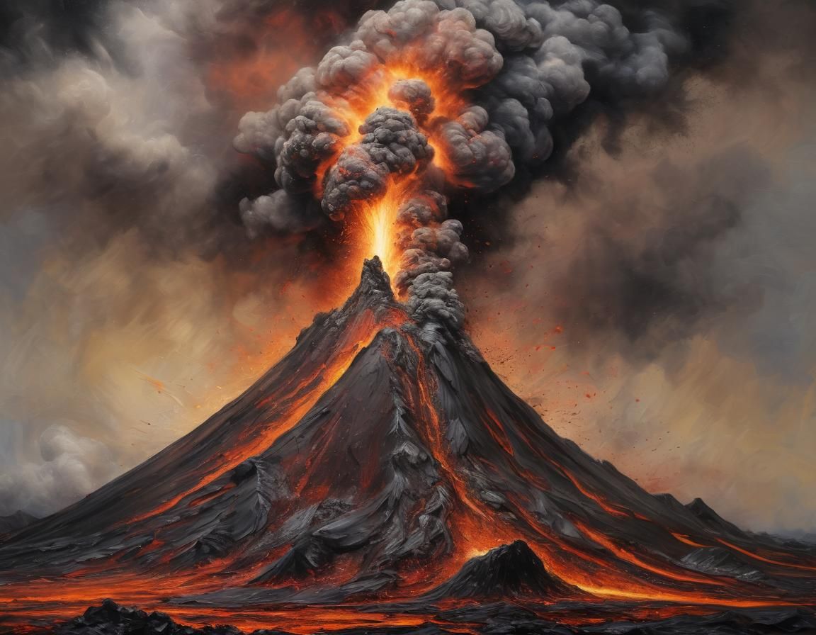Detailed impasto painting of a volcano violently erupting - AI ...