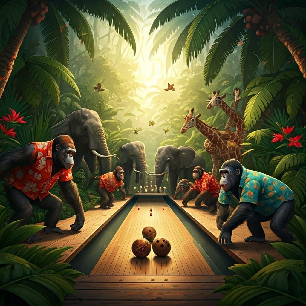 Jungle bowling league - Chimpanzees, Orangutans, and Gorilla...