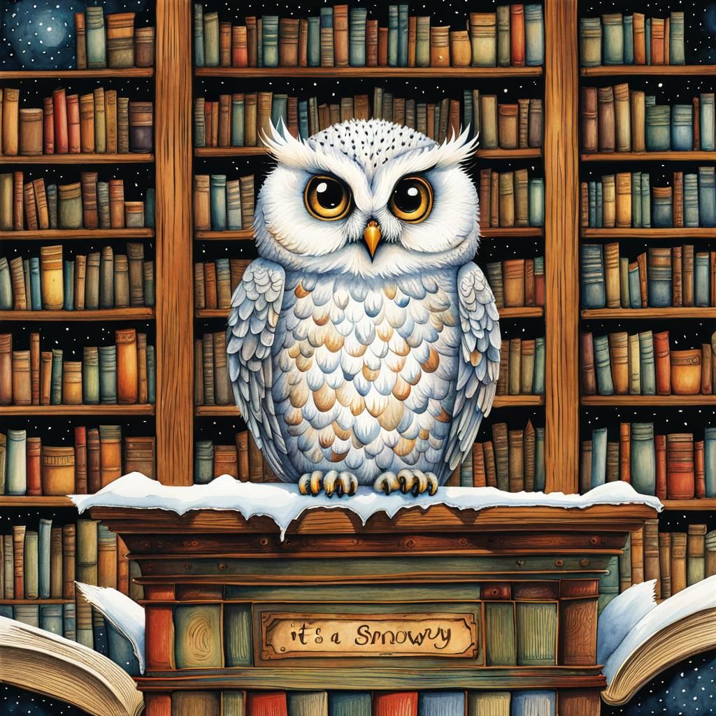 Snowy owl in the library - AI Generated Artwork - NightCafe Creator