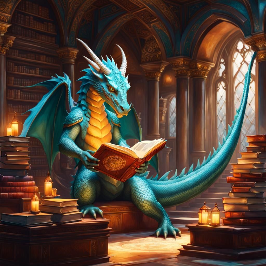 Dragon Reading a Book - AI Generated Artwork - NightCafe Creator