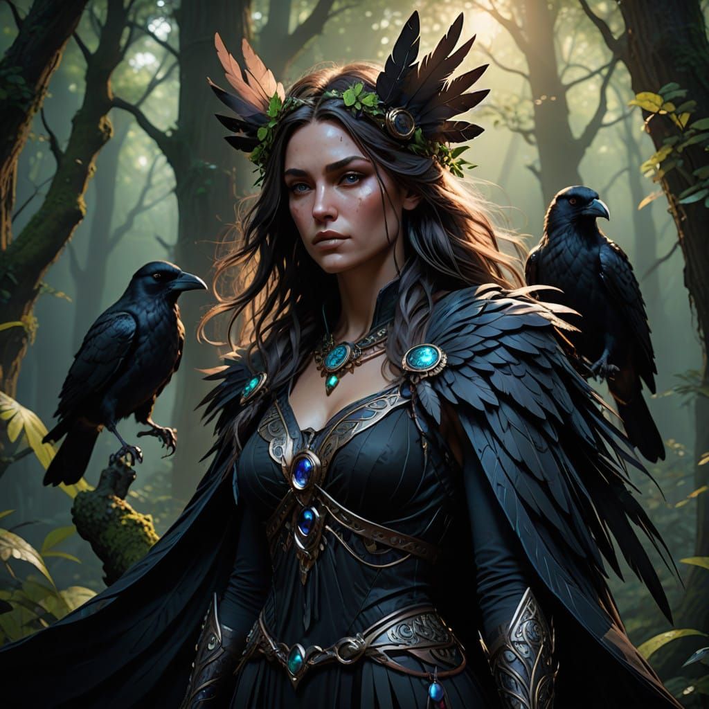 Raven Princess - Ethereal Raven Druidess in Triadic Hues