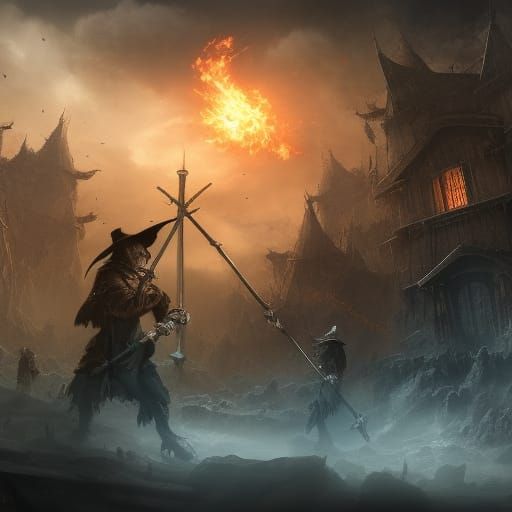 Witch hunter fighting - AI Generated Artwork - NightCafe Creator