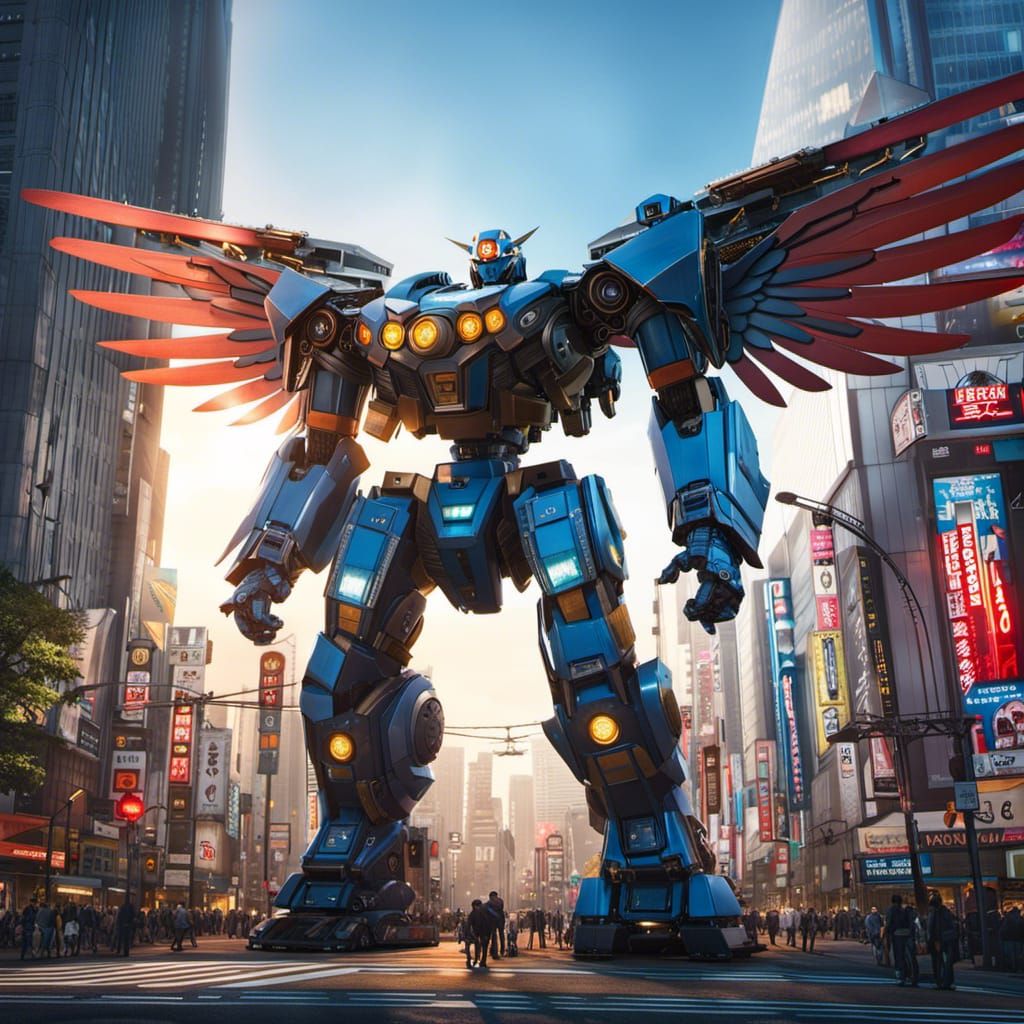 Guardian Angel Mech Robot In Downtown Tokyo - AI Generated Artwork ...