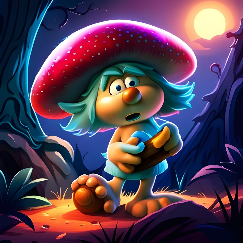A smurf with a mushroom hat. - AI Generated Artwork - NightCafe Creator