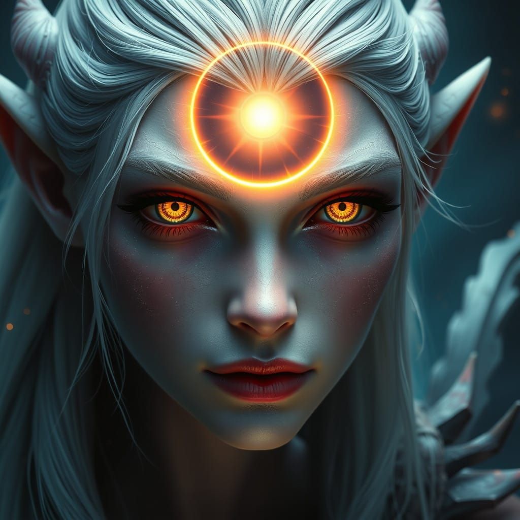 Ethereal Pale Elf Captured During Solar Eclipse - AI Art