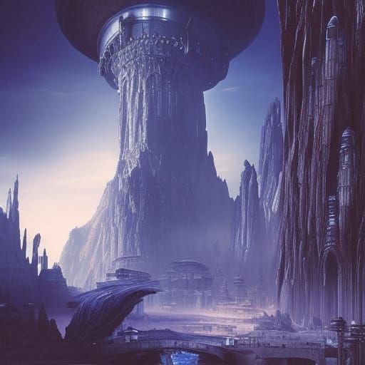 alien castle blue hues - AI Generated Artwork - NightCafe Creator