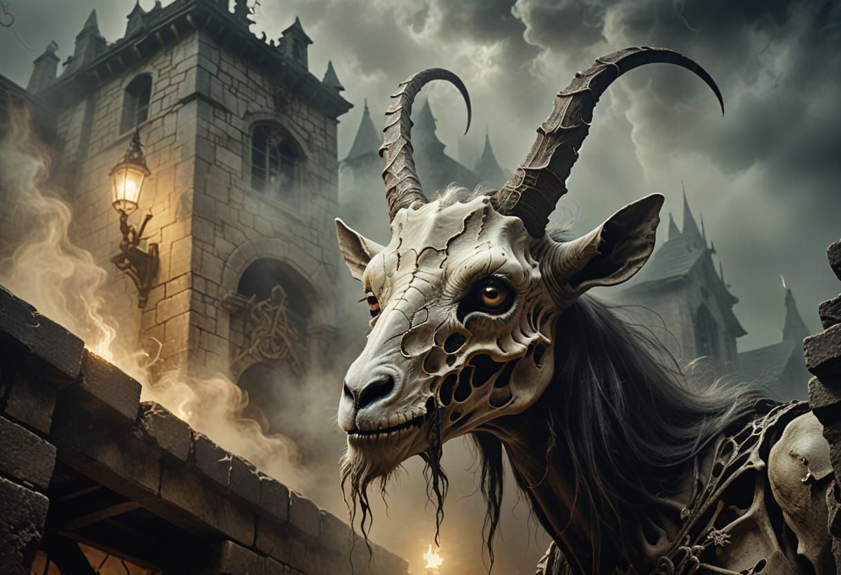 Baphomet - Ominous Skeleton Goat Head in Dark Fantasy Art