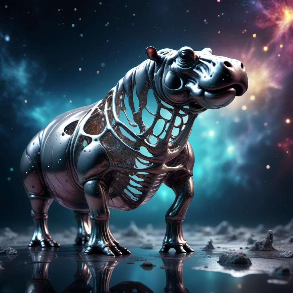 Chrome skeletal hippopotamus……:) - AI Generated Artwork - NightCafe Creator