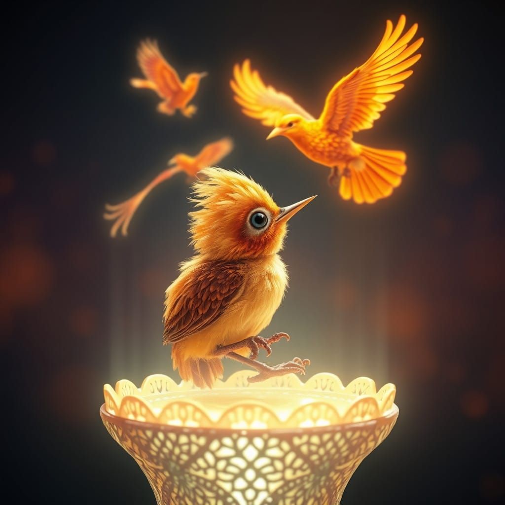 Baby Firebird Discovers Ancient Heritage amidst Co... - AI Art