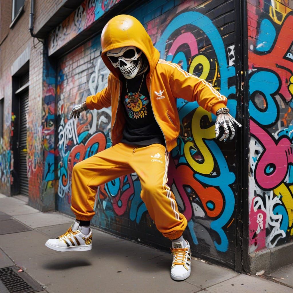 skeleton break dancing - Skeleton Breakdancing in Urban Gra...