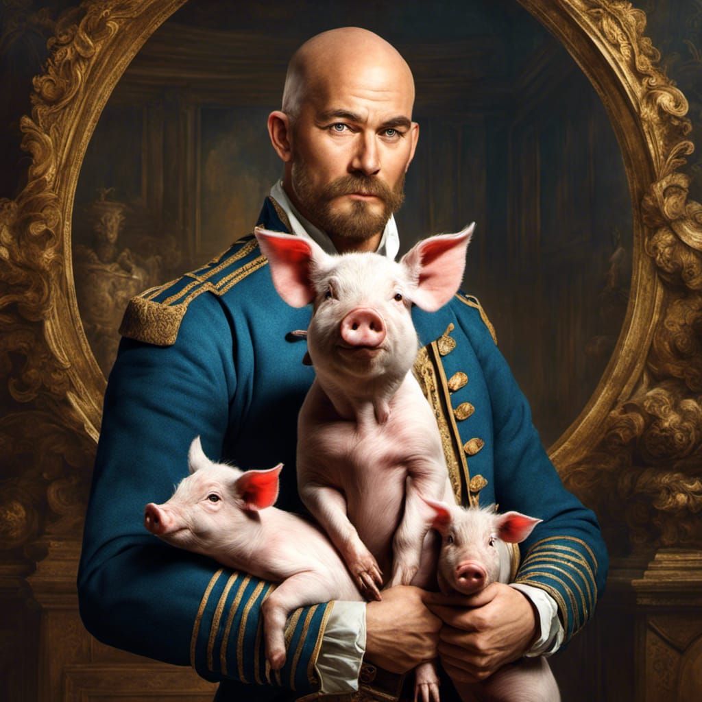 A handsome man and his pig friends - AI Generated Artwork - NightCafe ...