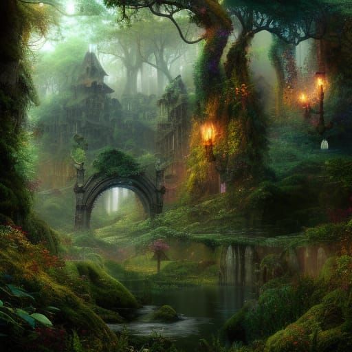 Beautiful fantasy whimsical forest scenery - AI Generated Artwork ...