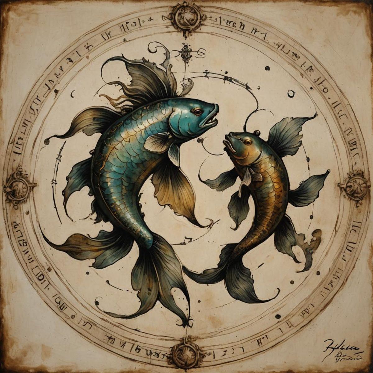 Absolutely gorgeous painting of the Symbols of zodiac sign Pisces ...
