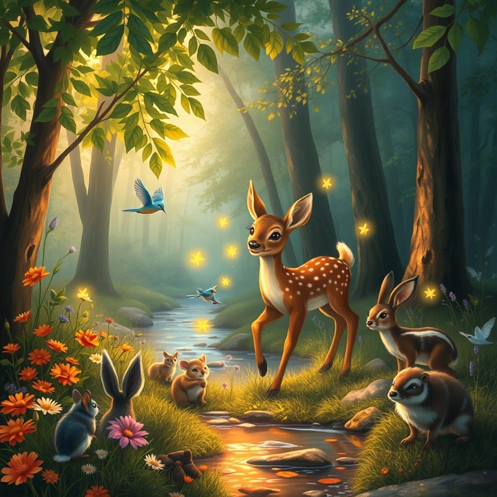 Little baby creatures playing in the forest