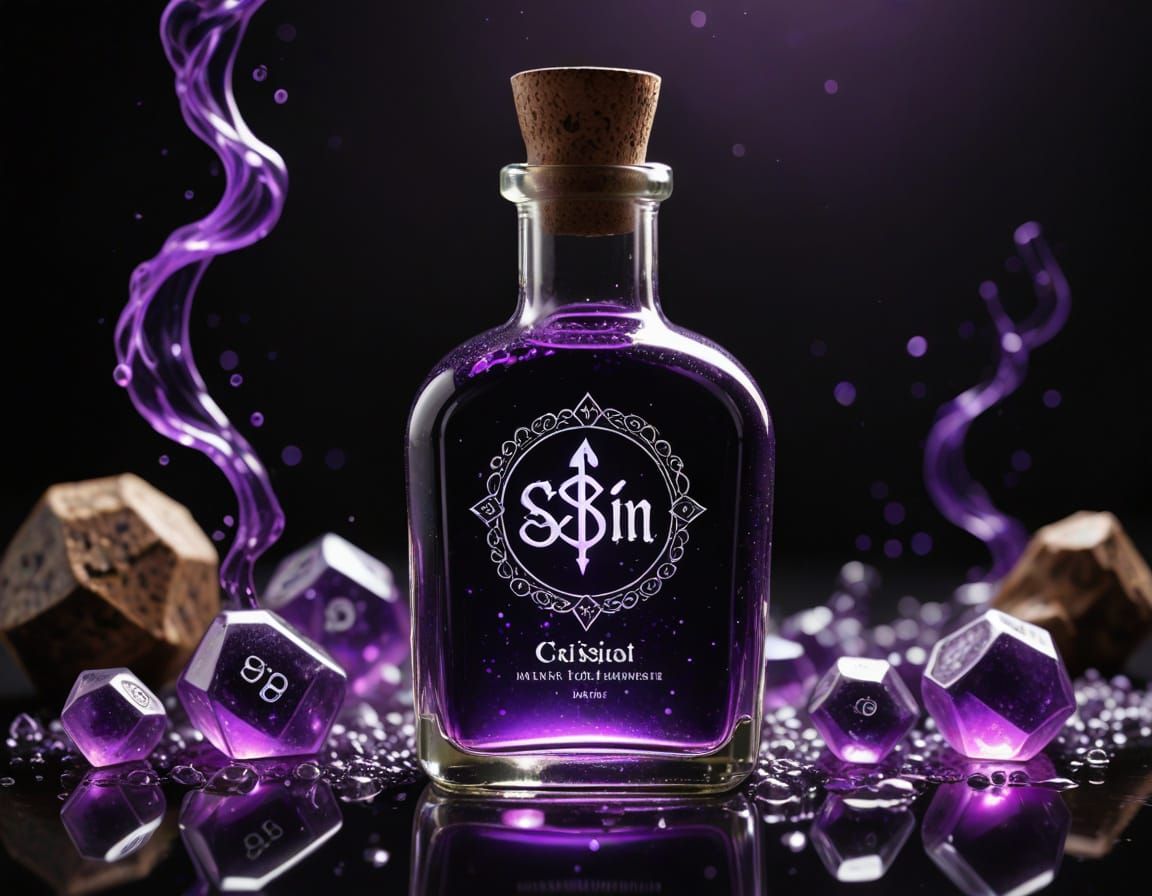 Ethereal Potion of Strength in Dark Glass Bottle - AI Art