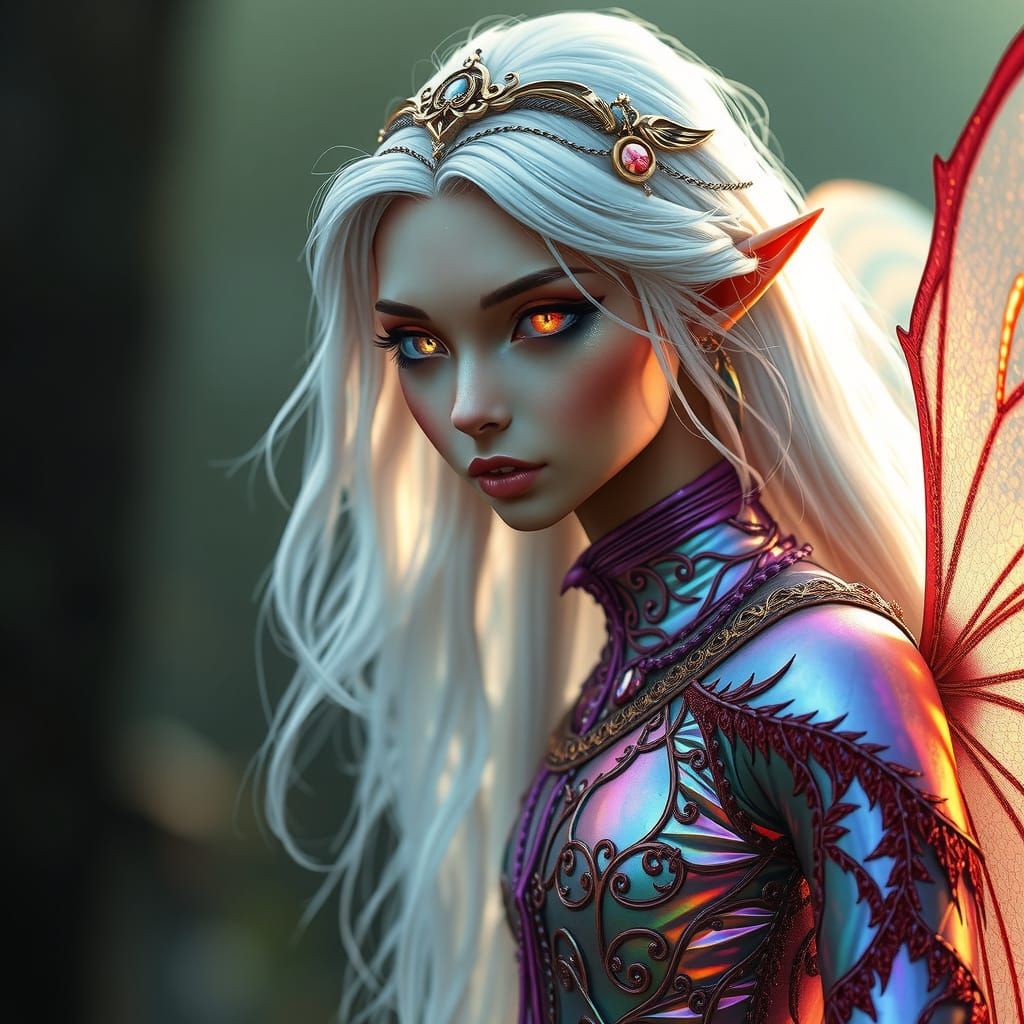 Enchanting Fae Goddess in Iridescent Attire - AI Art