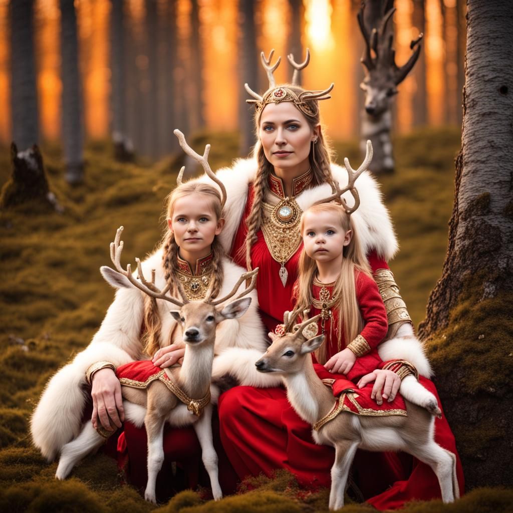 Beautyfull Elven family, mom dad babies, healing trees and reindeer ...