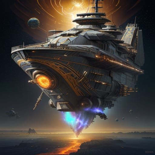 Majestic Steampunk Starship Emerges from Cosmic Ne... - AI Art