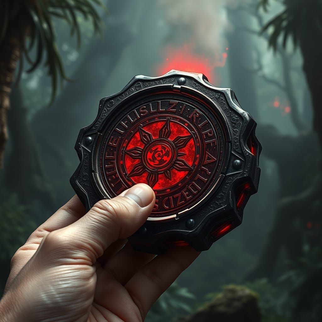 Dark Side Holocron in a Foreboding Jungle Environm... - AI Art