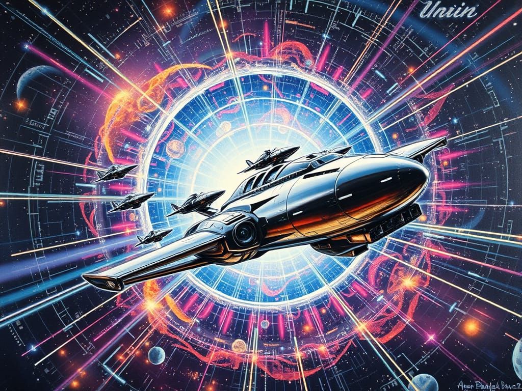 Cosmic Spaceship Fleet Speeds Across Wormhole in F... - AI Art