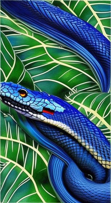 Blue Snakes in Mulberry Leaves - AI Generated Artwork - NightCafe Creator
