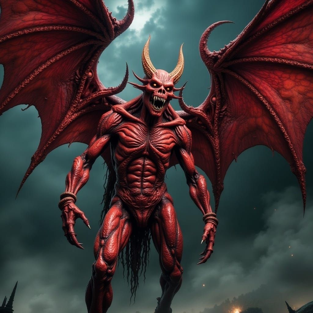 Dark Fantasy Demon Orc with Outspread Wings - AI Art