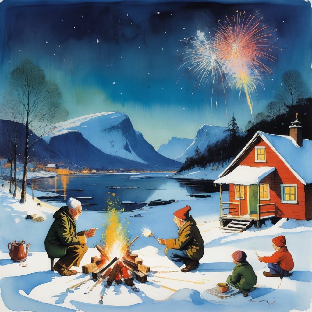 Happy new year 2025 celebration in north of Norway