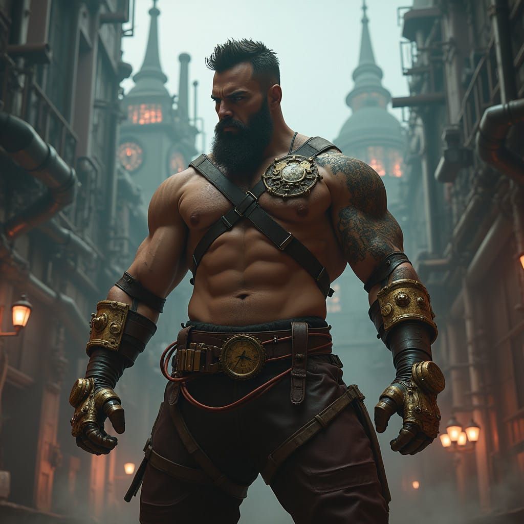 Gritty Steampunk Brawler Emerges Victorious in Ind... - AI Art