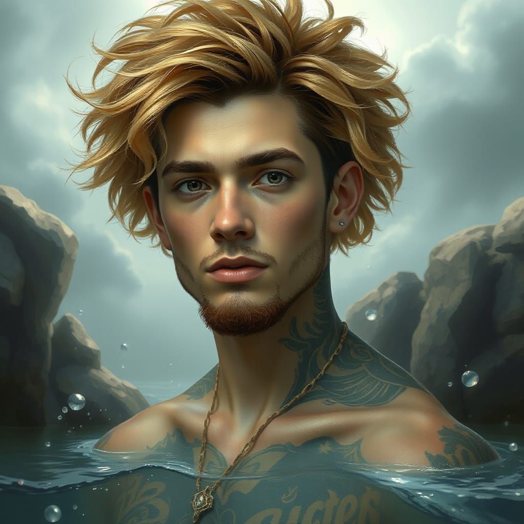 emo human who is tall and petite, with medium, frizzy blonde hair afro ...