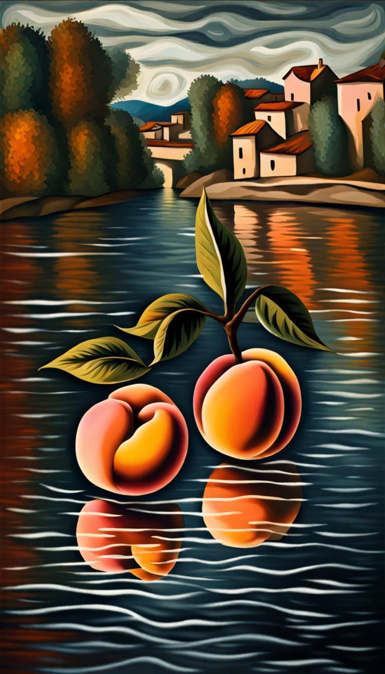two peaches are swimming on the river. Pablo Picasso . deep color ...