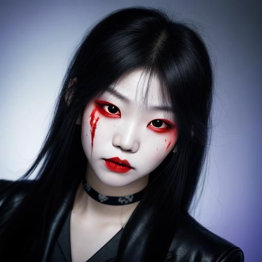 Korean Kpop vampire, fangs showing, blood dripping from her mouth - AI Generated Artwork ...