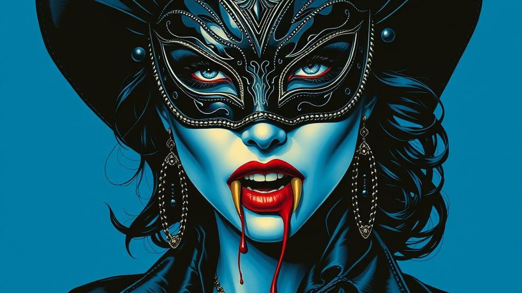 Ethereal Vampire in Delft Blue, Psychedelic Poster... - AI Art