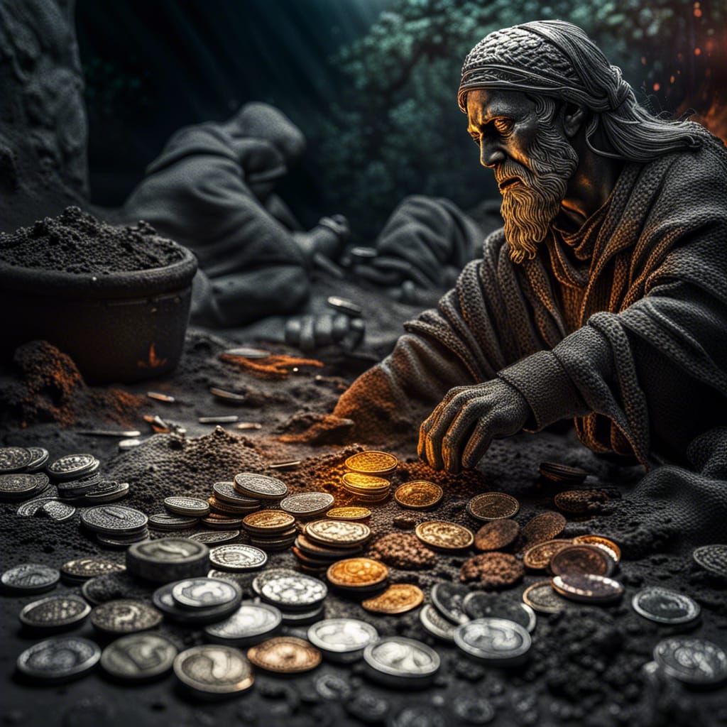 Archaeological site, hoard of silver coins, charcoal, human remains ...