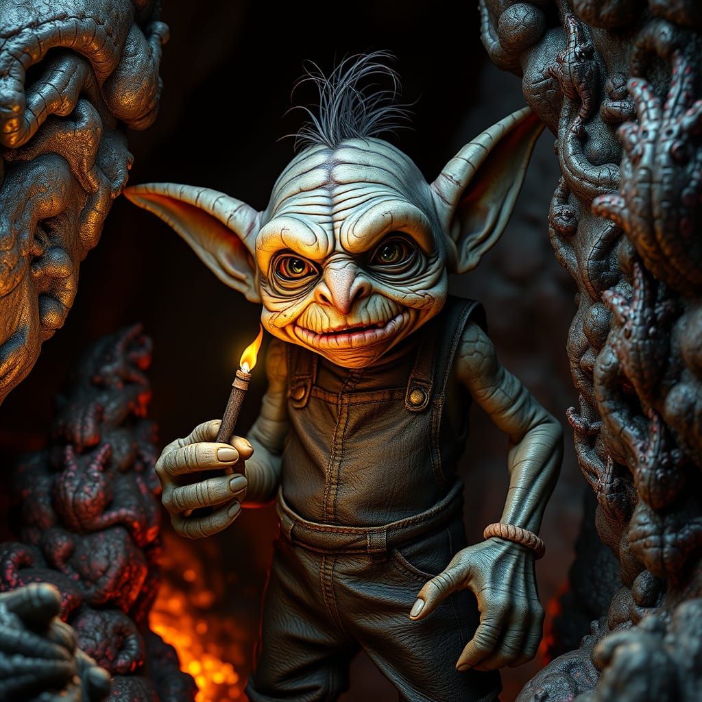 Dark Spooky Goblin Hybrid Creature in Whimsical Bi... - AI Art