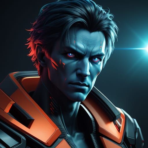 Cyberpunk Android Reveals Anger with Red Eye - AI Art