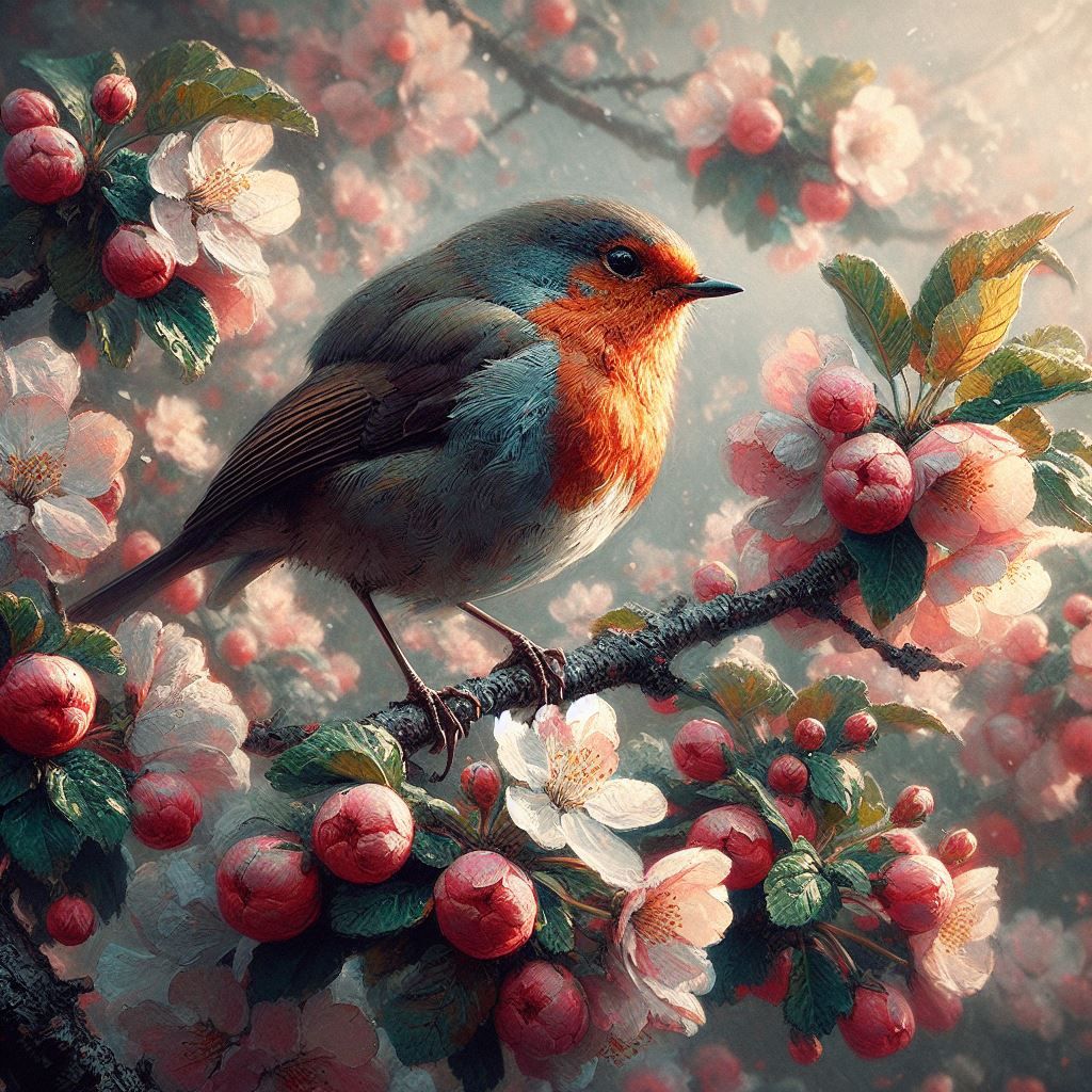 Robin and blossom - AI Generated Artwork - NightCafe Creator
