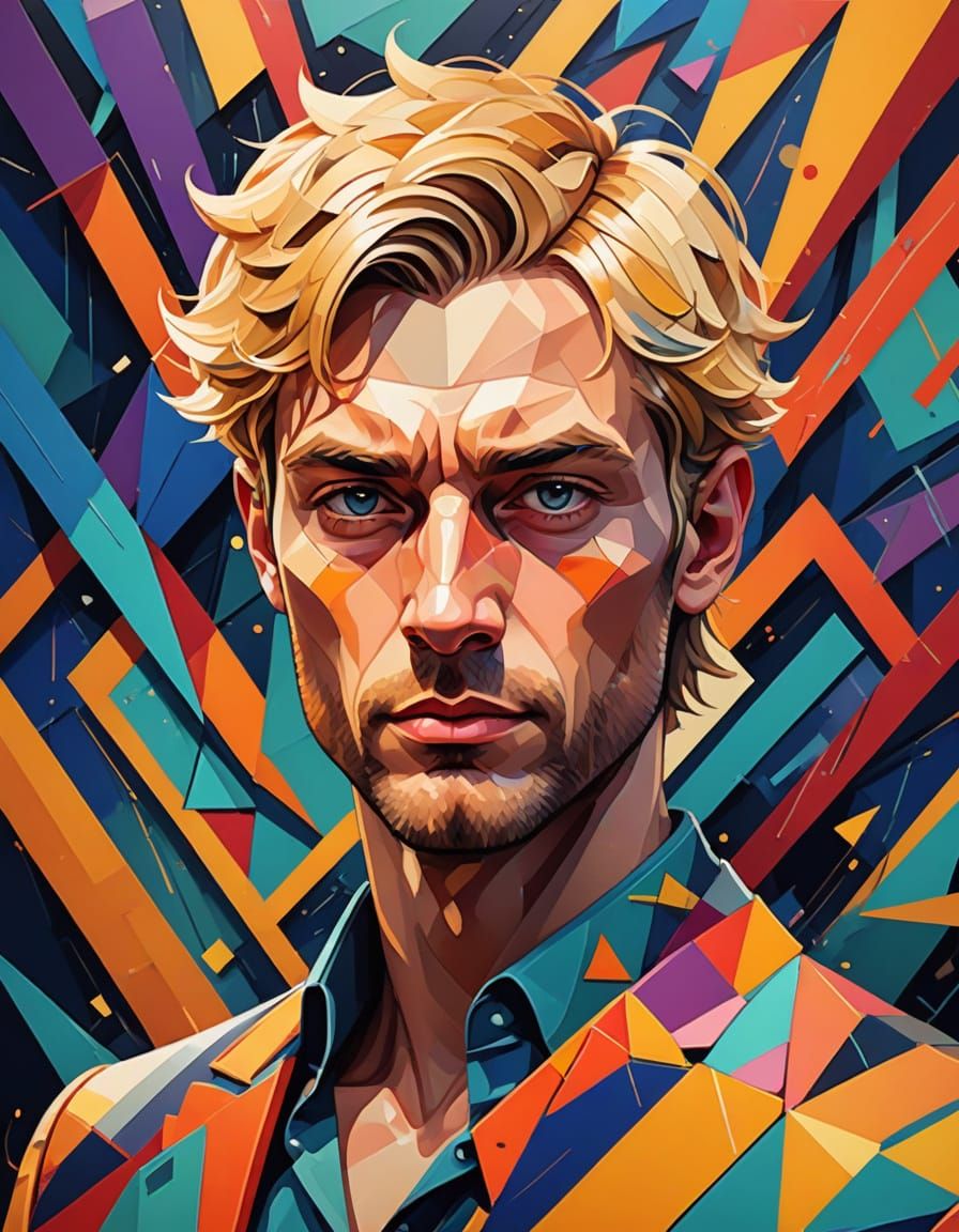 ABSTRACT ART 117 - Vibrant Neo-Cubist Portrait in Maximalist...