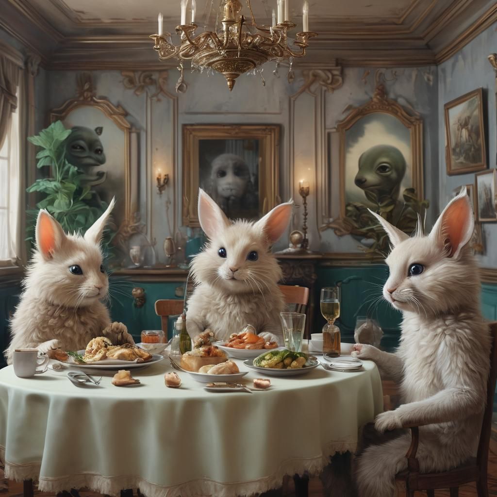 Posh dinner - Cute Utopia Creatures Dine with Aliens in Whi...