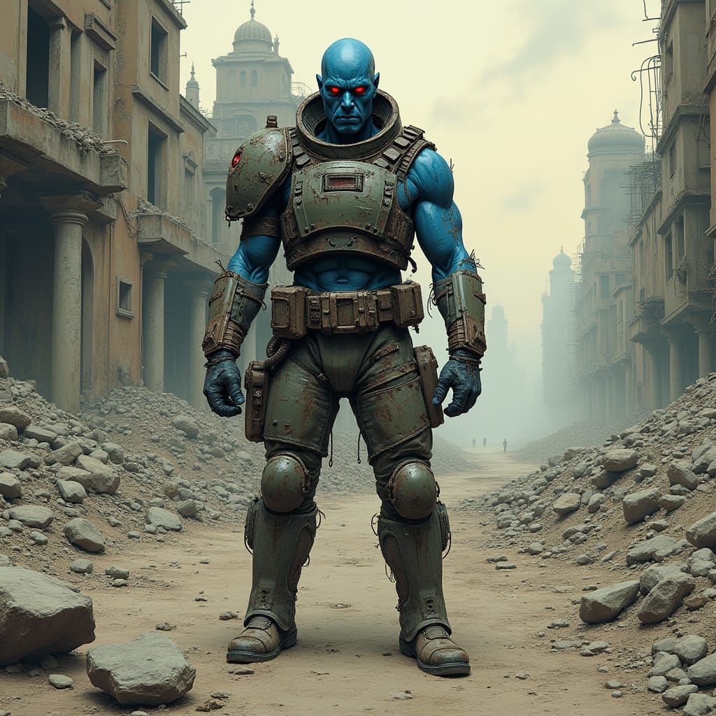 Post-Apocalyptic Fallout Warrior in Tattered Armor - AI Art